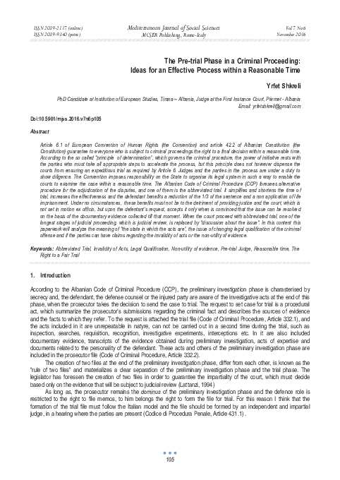 (PDF) The Pre-trial Phase in a Criminal Proceeding: Ideas for an ...