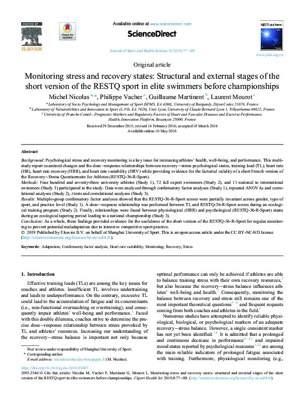 (PDF) Monitoring stress and recovery states: Structural and external ...