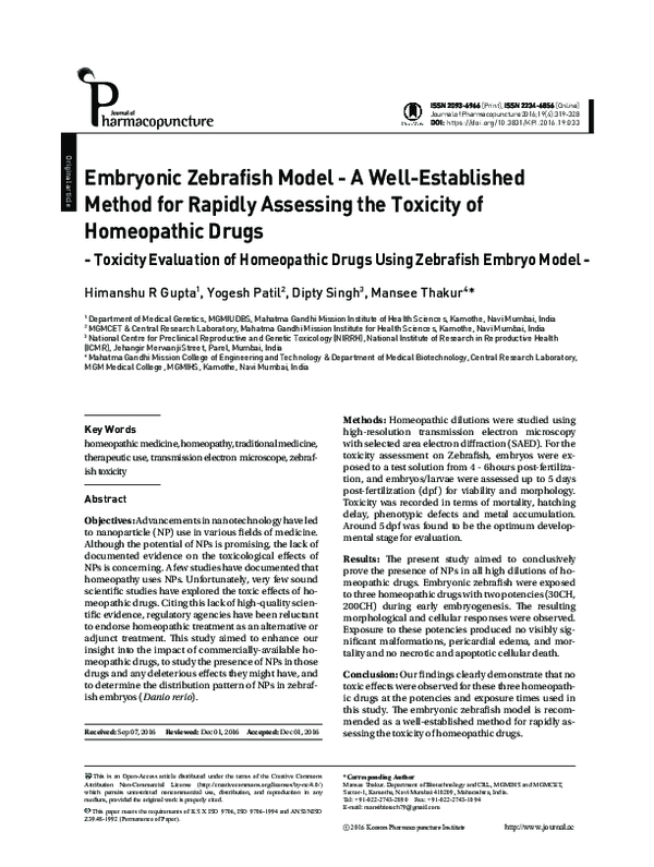 (PDF) Embryonic Zebrafish Model - A Well-Established Method for Rapidly ...