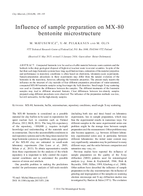 (PDF) Influence of sample preparation on MX-80 bentonite microstructure