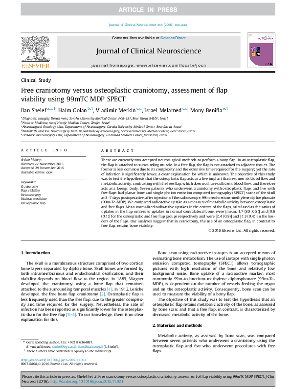 (PDF) Free craniotomy versus osteoplastic craniotomy, assessment of ...