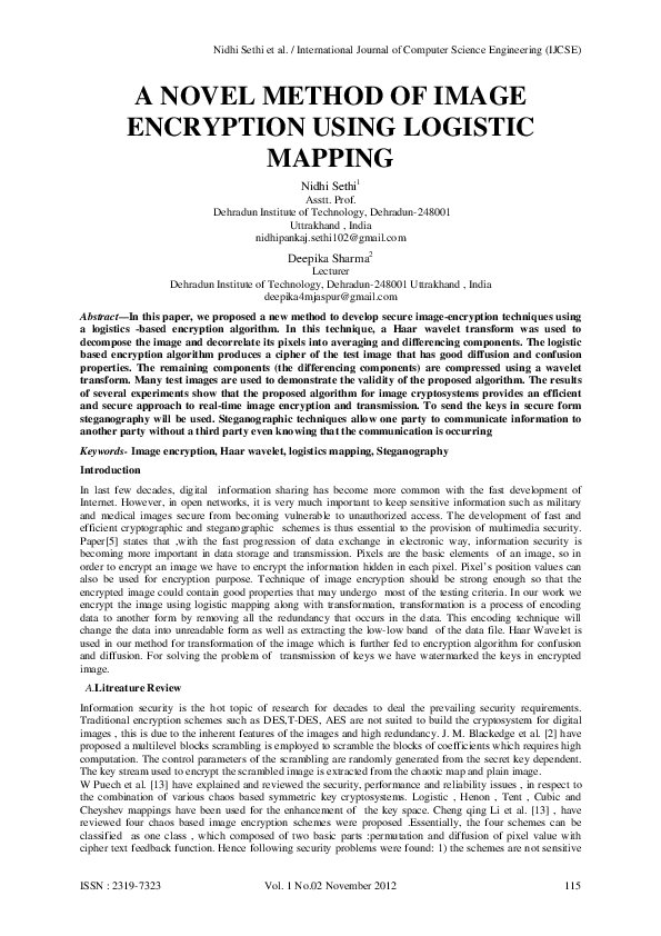 Pdf Pdf A Novel Method Of Image Encryption Using Logistic Mapping