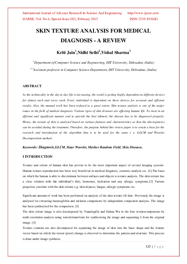 (PDF) Skin Texture Analysis for Medical Diagnosis - a Review