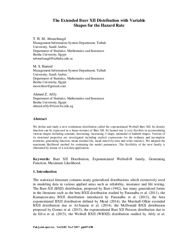 Pdf The Extended Burr Xii Distribution With Variable Shapes For The