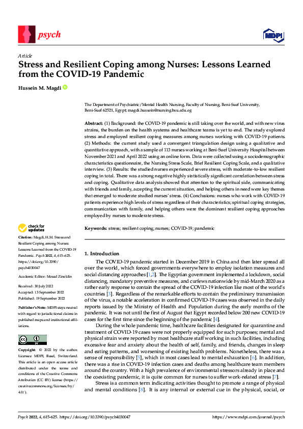 (PDF) Stress and Resilient Coping among Nurses: Lessons Learned from the COVID-19 Pandemic