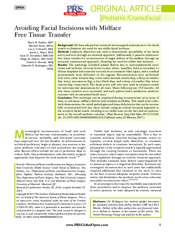 (PDF) Avoiding Facial Incisions with Midface Free Tissue Transfer