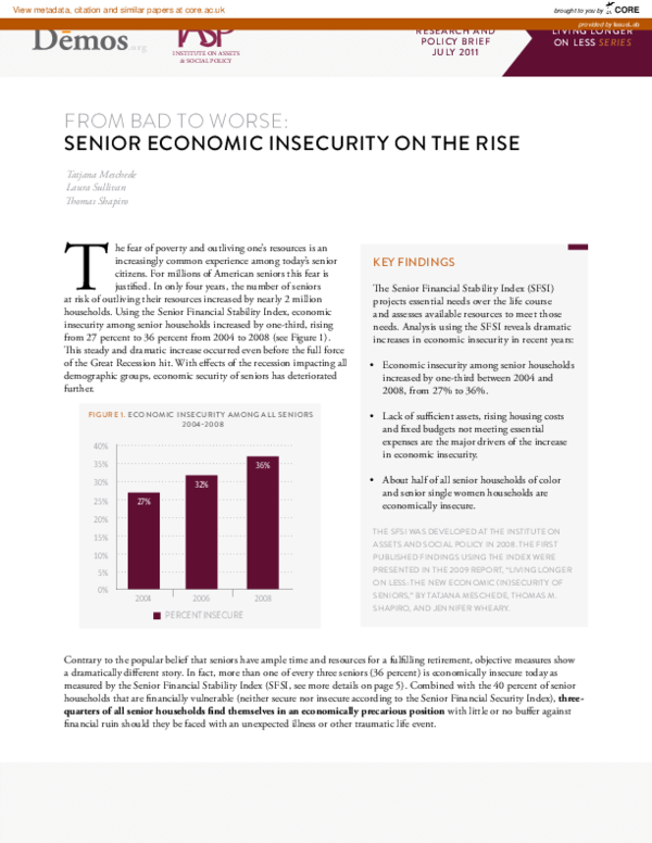 (PDF) From Bad to Worse: Senior Economic Insecurity on the Rise
