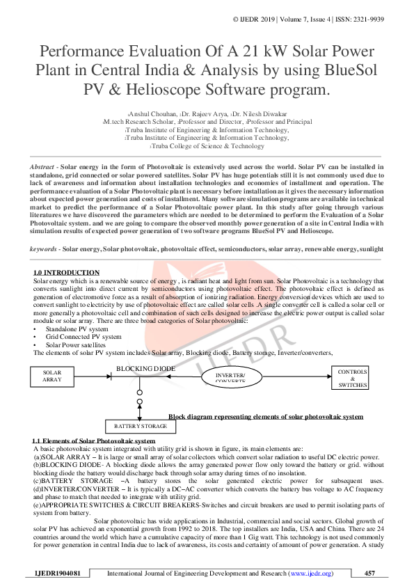 (PDF) Performance Evaluation Of A 21 kW Solar Power Plant in Central ...