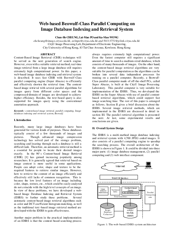 (PDF) Web-based Beowulf-Class parallel computing on image database indexing and retrieval system