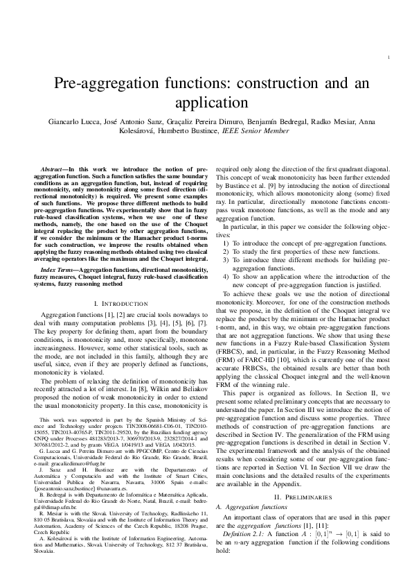 (PDF) Preaggregation Functions: Construction and an Application