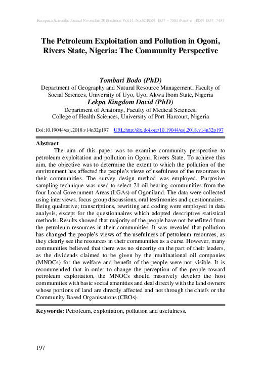 (PDF) The Petroleum Exploitation and Pollution in Ogoni, Rivers State ...
