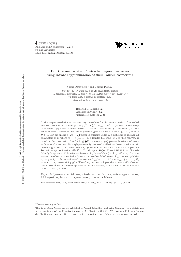 (PDF) Exact reconstruction of extended exponential sums using rational approximation of their ...