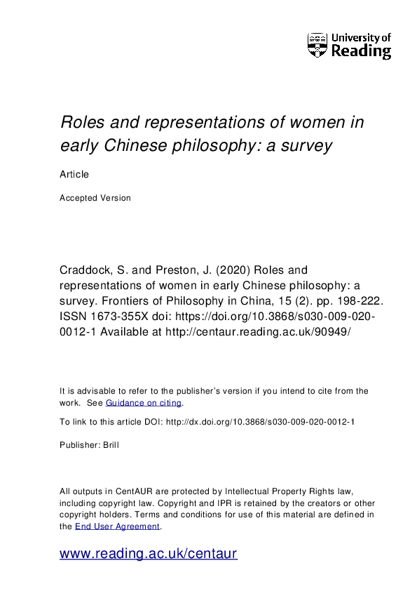 (PDF) Roles and Representations of Women in Early Chinese Philosophy: A ...