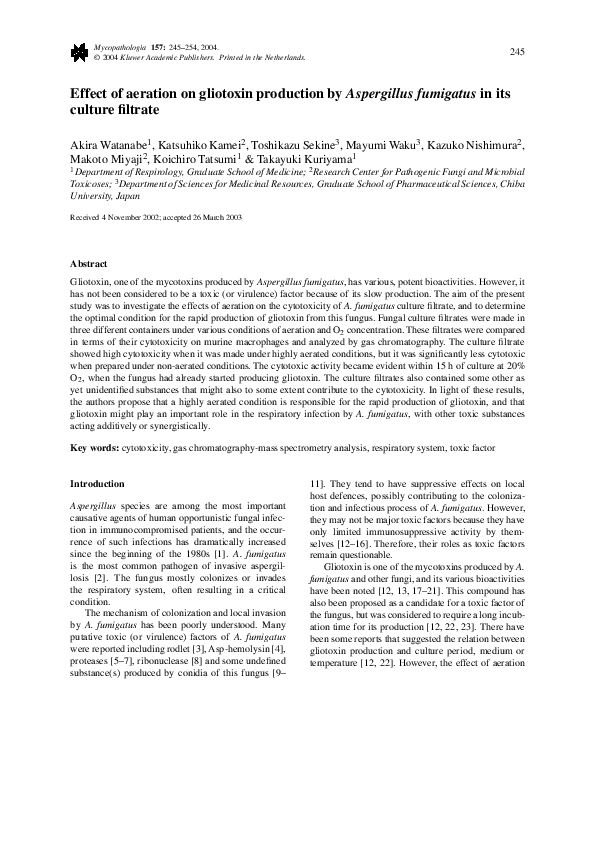 (PDF) Effect of aeration on gliotoxin production by Aspergillus ...