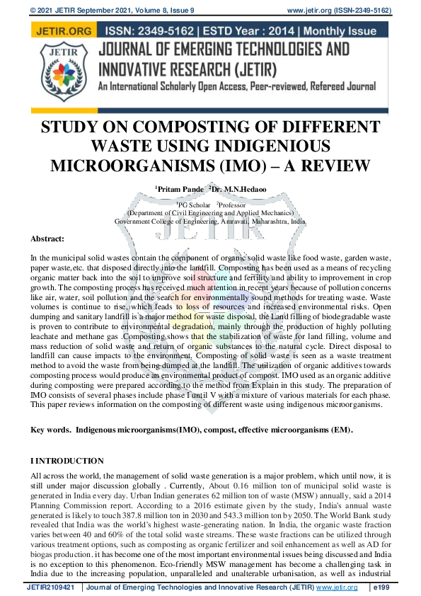 (PDF) Study on Composting of Different Waste Using Indigenious Microorganisms (Imo) – a Review