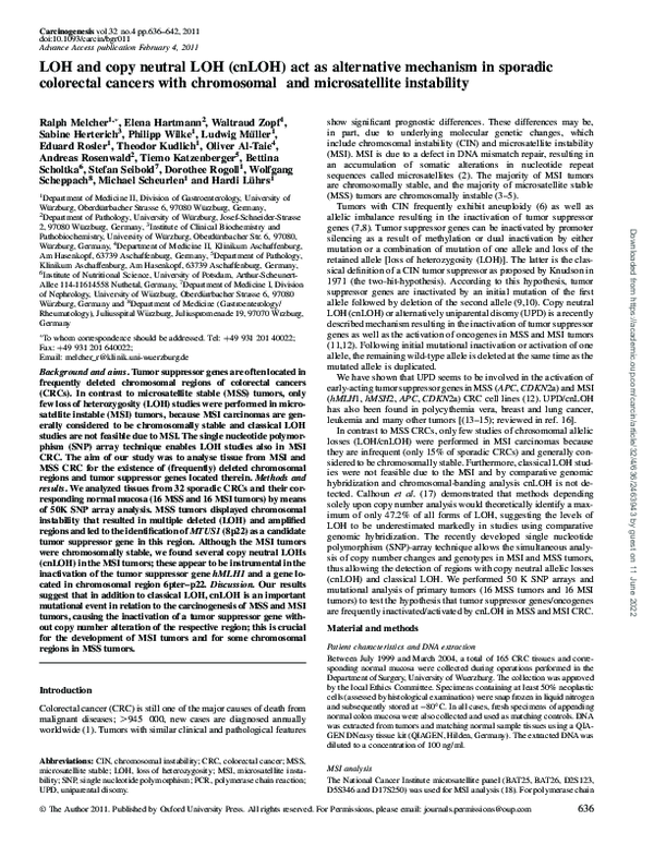 (PDF) LOH and copy neutral LOH (cnLOH) act as alternative mechanism in ...