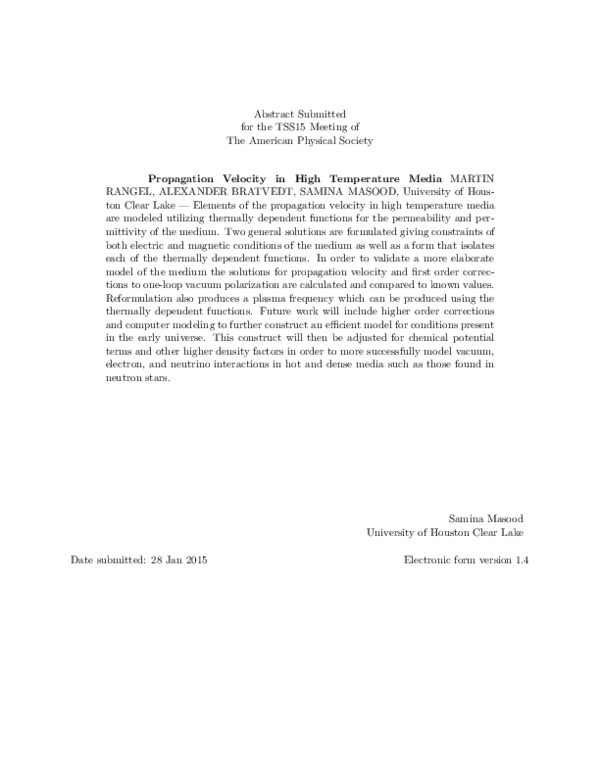 (PDF) Propagation Velocity in High Temperature Media