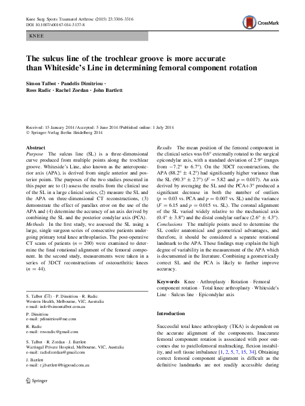 (PDF) The sulcus line of the trochlear groove is more accurate than ...