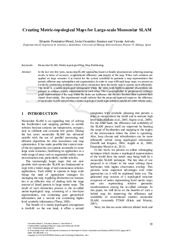 (PDF) Creating Metric-topological Maps for Large-scale Monocular SLAM ... (PDF) Creating Metric-topological Maps for Large-scale Monocular SLAM ...