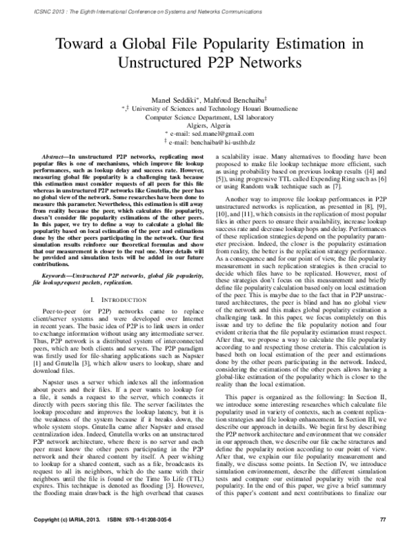 Pdf Toward A Global File Popularity Estimation In Unstructured P2p