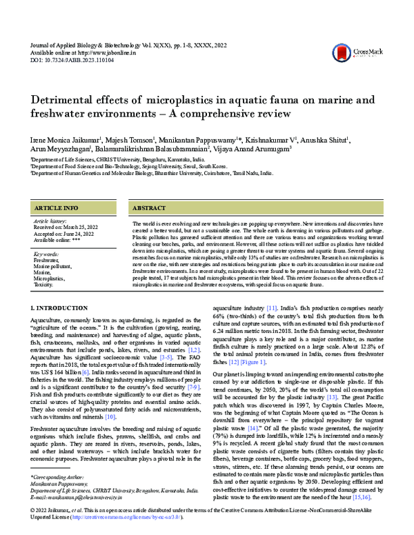 (PDF) Detrimental effects of microplastics in aquatic fauna on marine and freshwater ...