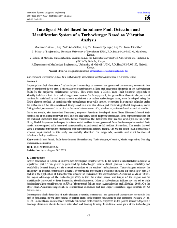 (PDF) Intelligent Model Based Imbalance Fault Detection and Identification System of a ...