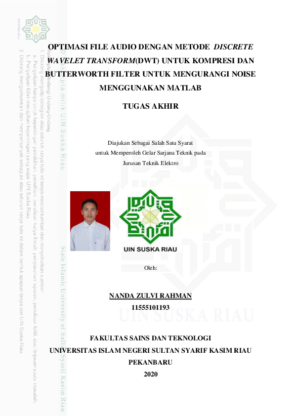Pdf Optimasi File Audio Dengan Metode Discrete Wavelet Transformdwt Untuk Kompresi Dan