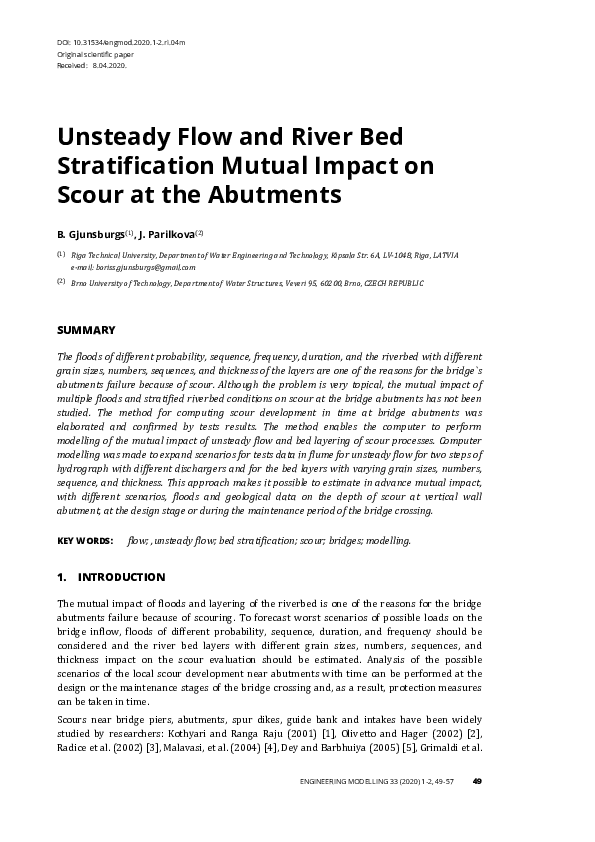 (PDF) Unsteady Flow and River Bed Stratification Mutual Impact on Scour at the Abutments