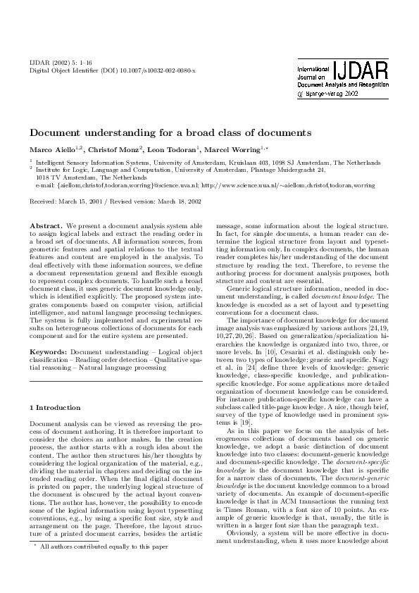 (PDF) Document understanding for a broad class of documents