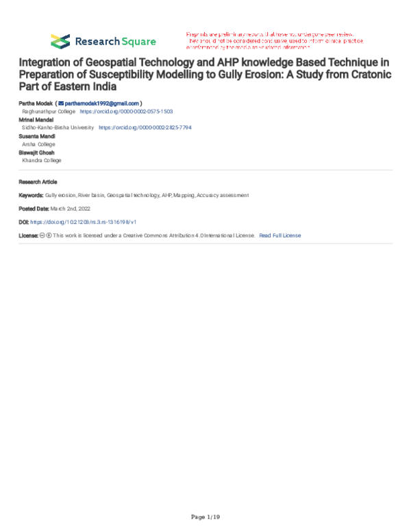 Pdf Integration Of Geospatial Technology And Ahp Knowledge Based Technique In Preparation Of