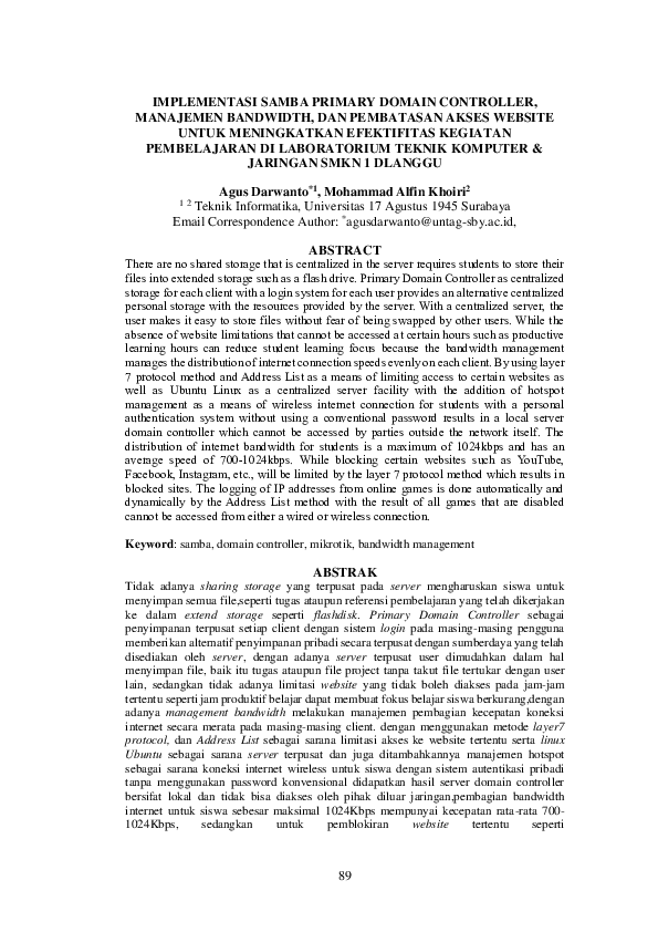 (PDF) Implementasi Samba Primary Domain Controller, Manajemen Bandwidth, Dan Pembatasan Akses ...