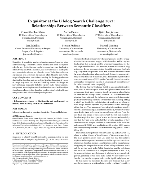 (PDF) Exquisitor at the Lifelog Search Challenge 2021: Relationships ...