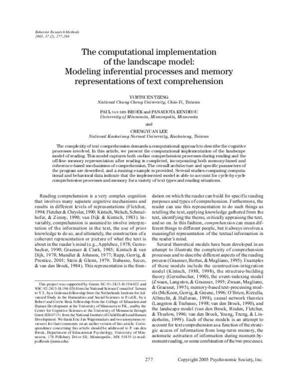Pdf The Computational Implementation Of The Landscape Model Modeling