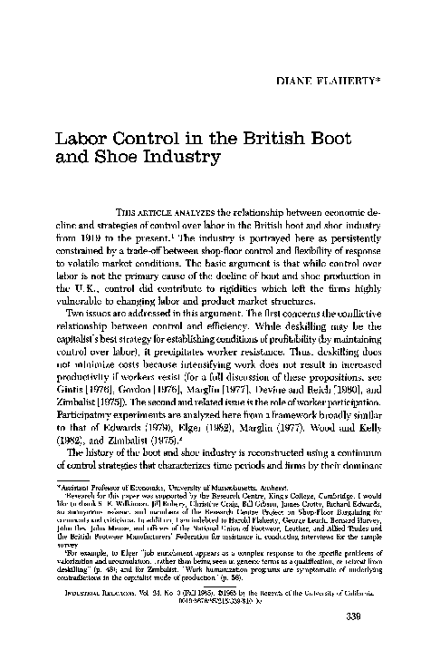(PDF) Labor Control in the British Boot and Shoe Industry