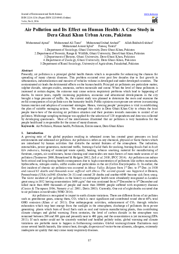 (PDF) Air Pollution and Its Effect on Human Health: A Case Study in Dera Ghazi Khan Urban Areas ...
