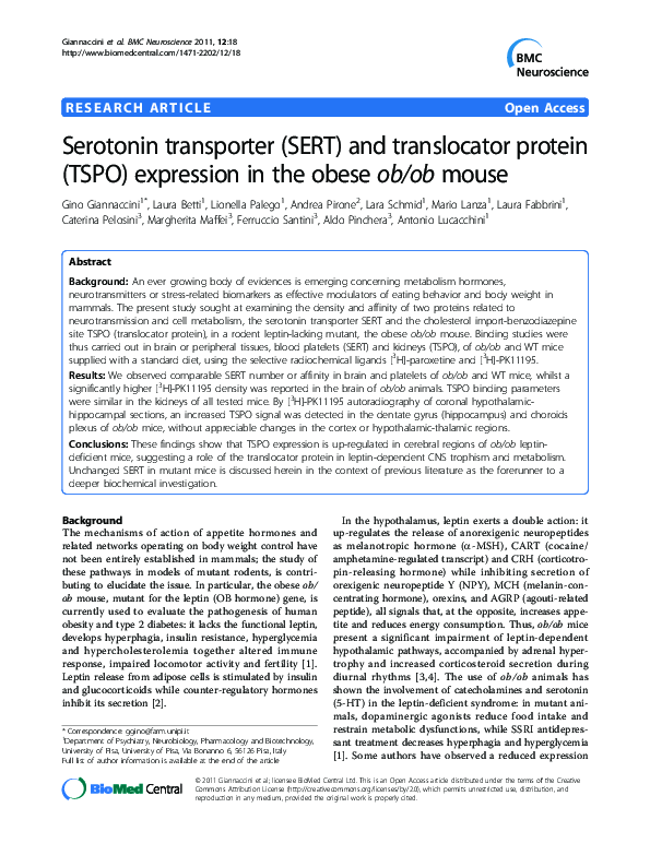 (PDF) Serotonin transporter (SERT) and translocator protein (TSPO ...