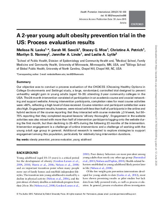 (PDF) A 2-year young adult obesity prevention trial in the US: Process ...