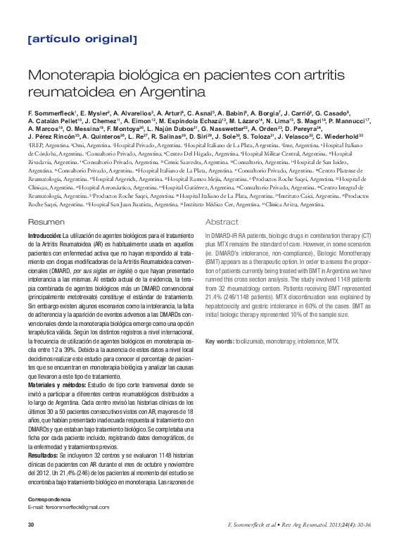 Pdf Monoterapia Biológica En Pacientes Con Artritis Reumatoidea En