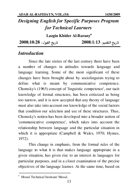 (PDF) Designing English for Specific Purposes Program for Technical ...