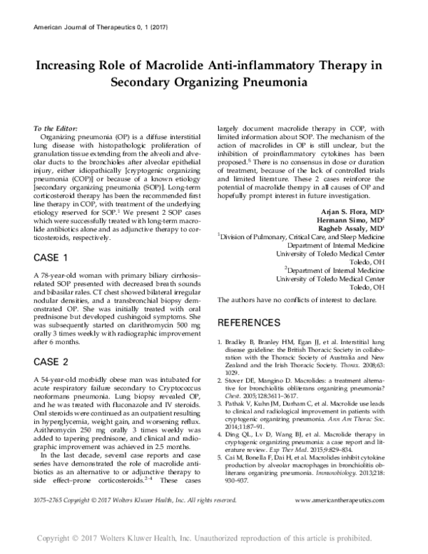 (PDF) Increasing Role of Macrolide Anti-inflammatory Therapy in ...