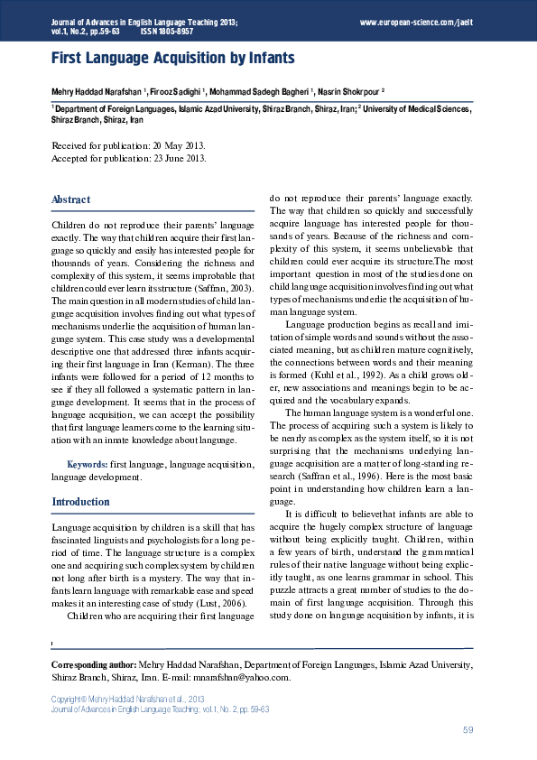 (PDF) First Language Acquisition by Infants