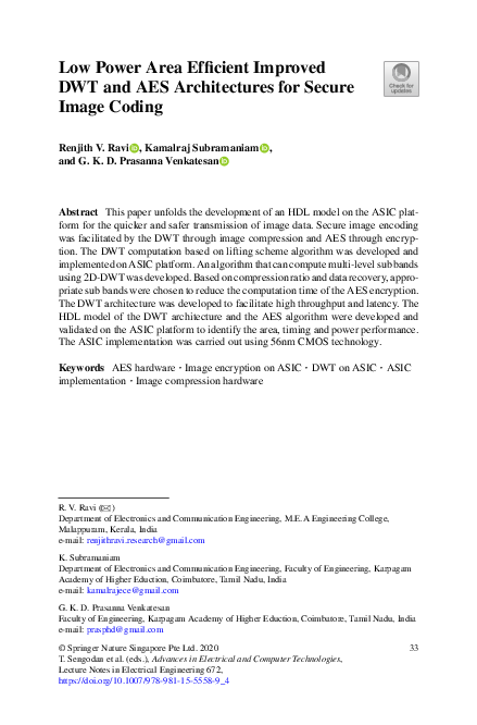 (PDF) Low Power Area Efficient Improved DWT and AES Architectures for Secure Image Coding