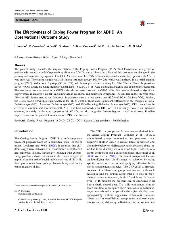 (PDF) The Effectiveness of Coping Power Program for ADHD: An ...