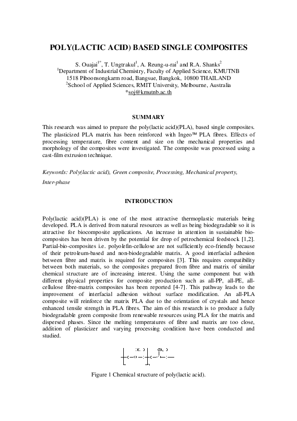 (PDF) Poly(lactic acid) based single composites