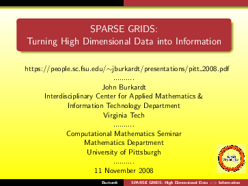 (PDF) SPARSE GRIDS: Turning High Dimensional Data into Information | John Burkardt - Academia.edu