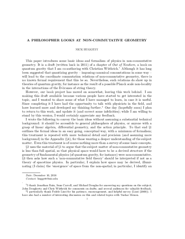 (PDF) A Philosopher Looks at Non-Commutative Geometry | Nick Huggett ...