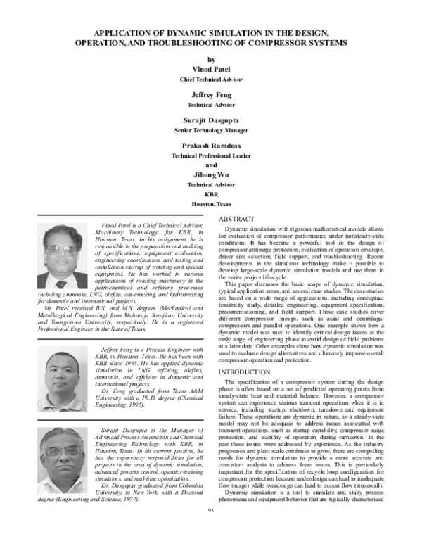 Pdf Application Of Dynamic Simulation In The Design Operation And Troubleshooting Of