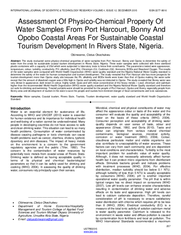 (PDF) Assessment Of Physico-Chemical Property Of Water Samples From ...