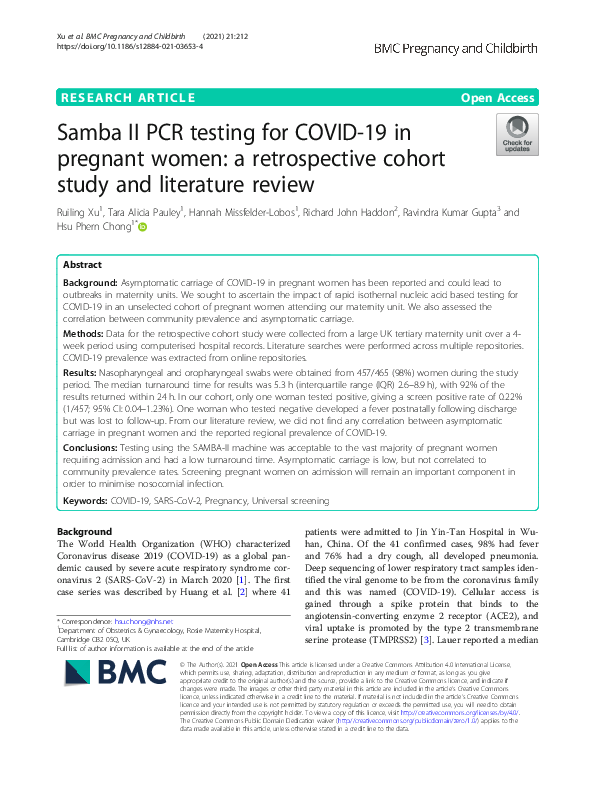 (PDF) Samba II PCR testing for COVID-19 in pregnant women: a ...