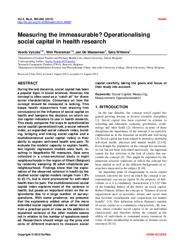 (PDF) Measuring the immeasurable? Operationalising social capital in ...